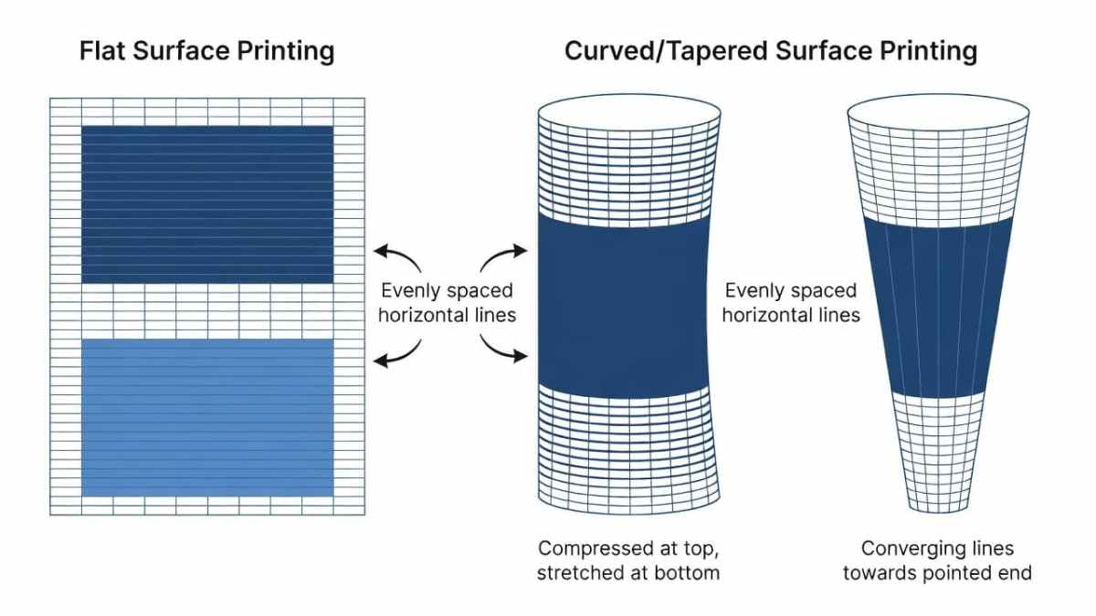 Accurate Printing on Curved and Tapered Surfaces
